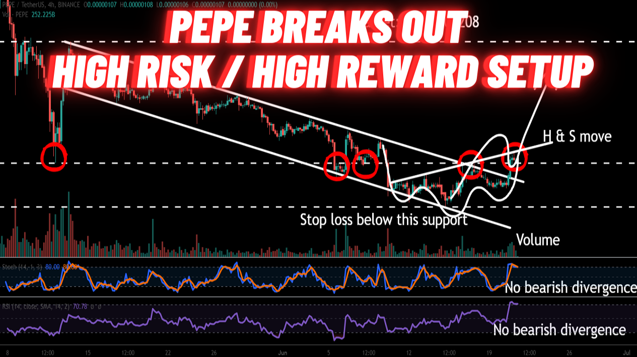PEPE breaks out longest channel / high risk / high reward setup.
