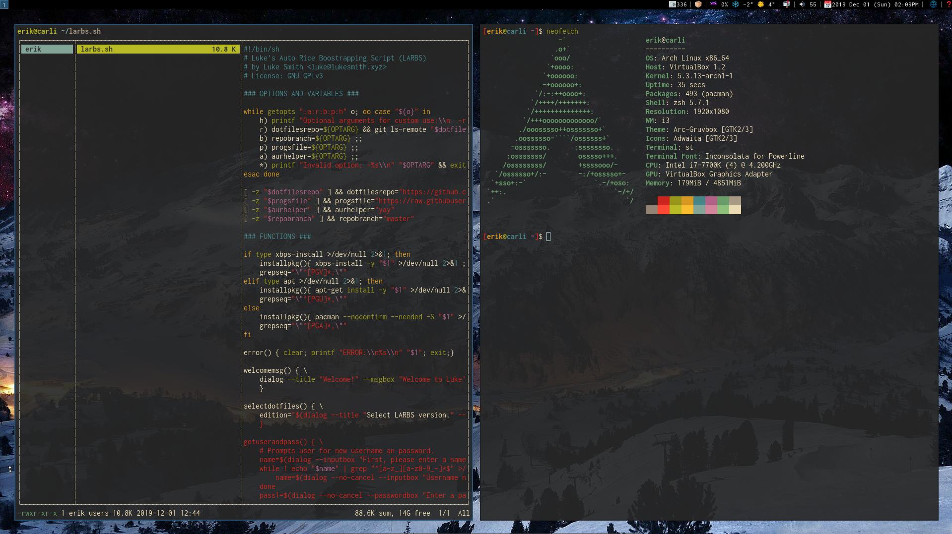 My favourite Archlinux i3/dwm dotfiles rice script