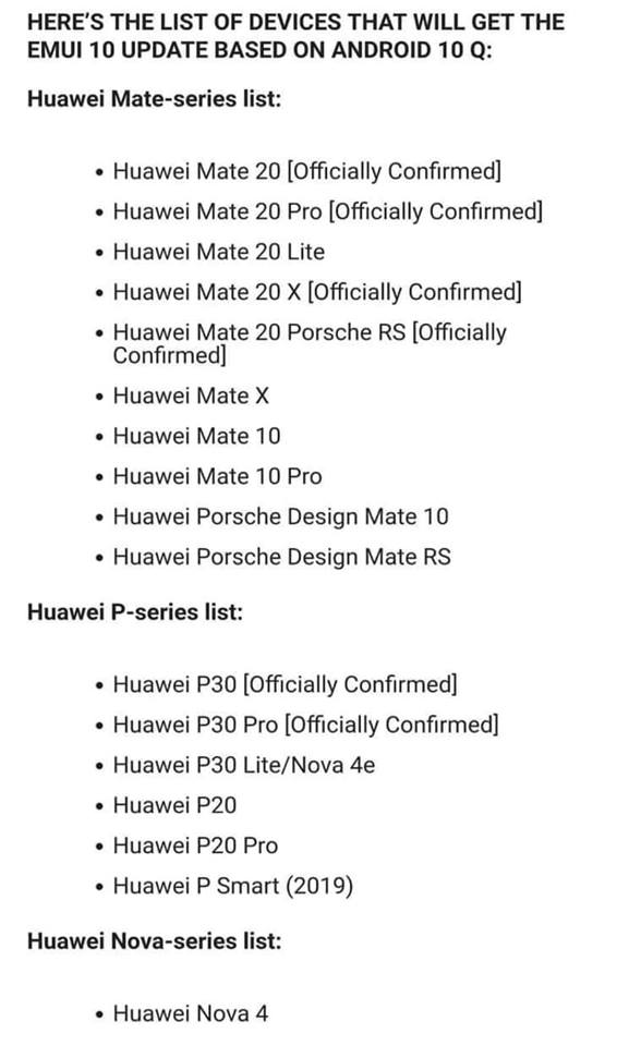 List of Huawei phones that can get the new Android 10 Q update